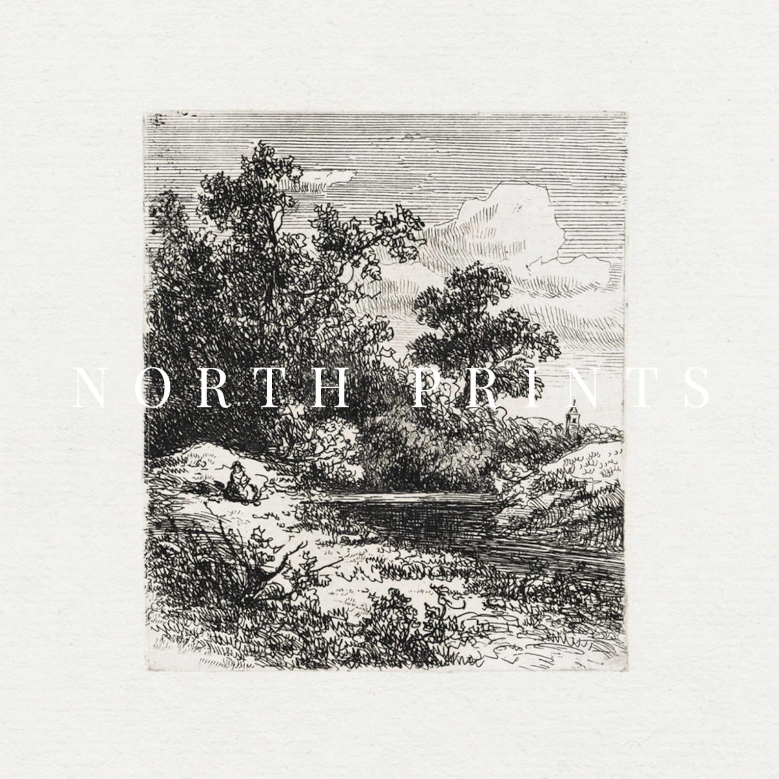 Simple Vintage Neutral Etching Print SET Landscape Sketch - Etsy