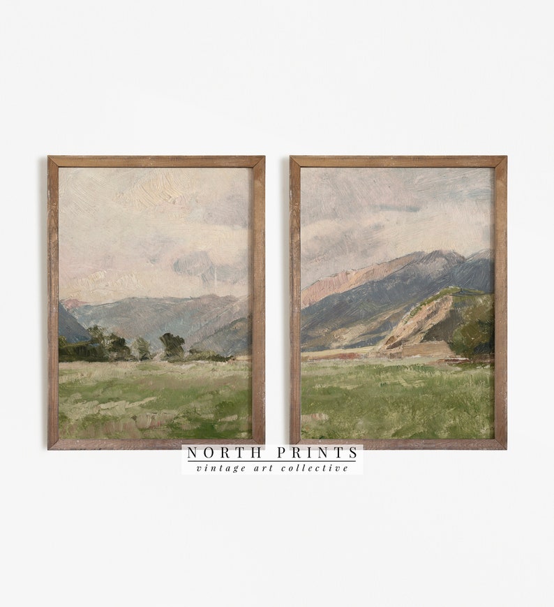 Two Piece Landscape Print SET | Split Panel PRINTABLE | Vintage Digital ...