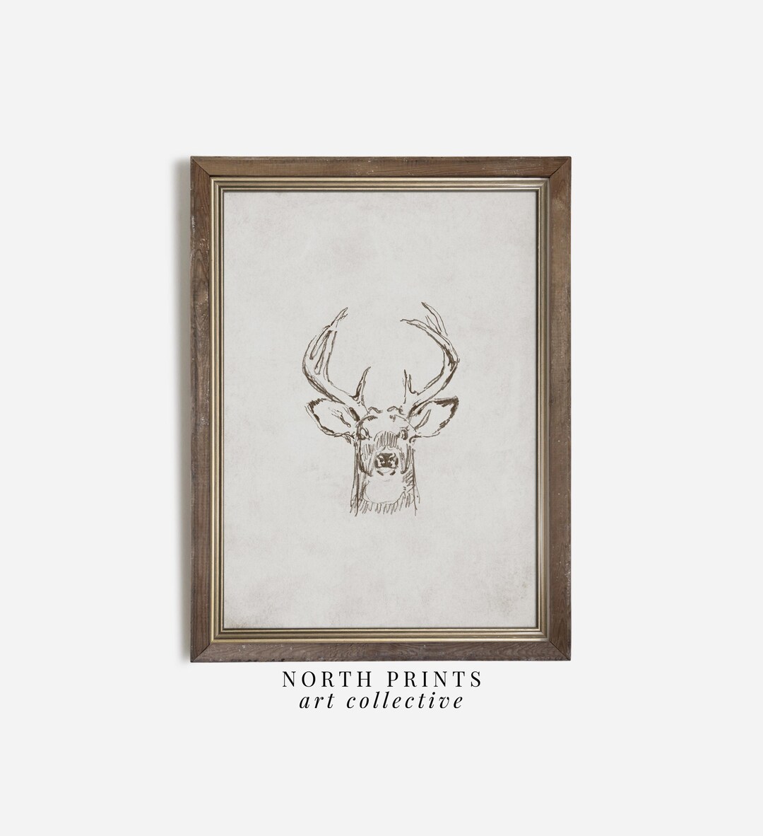 Rustic Deer Sketch Print: Vintage Woodland Wall Art (printable Digital ...