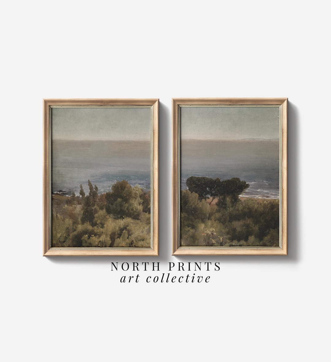 Set of Two Coastal Landscape Paintings, Vintage Split Panel Painting ...