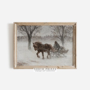 Country Winter Sleigh Ride Painting Vintage Holiday - Etsy