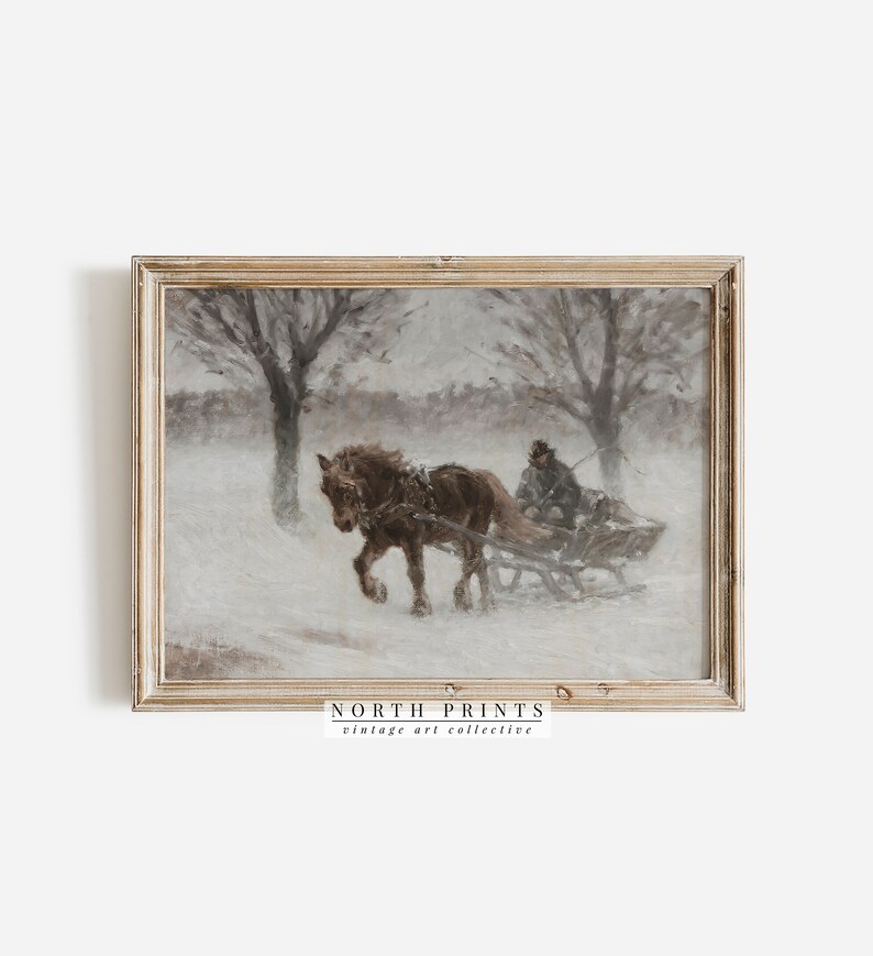 Country Winter Sleigh Ride Painting Vintage Holiday - Etsy