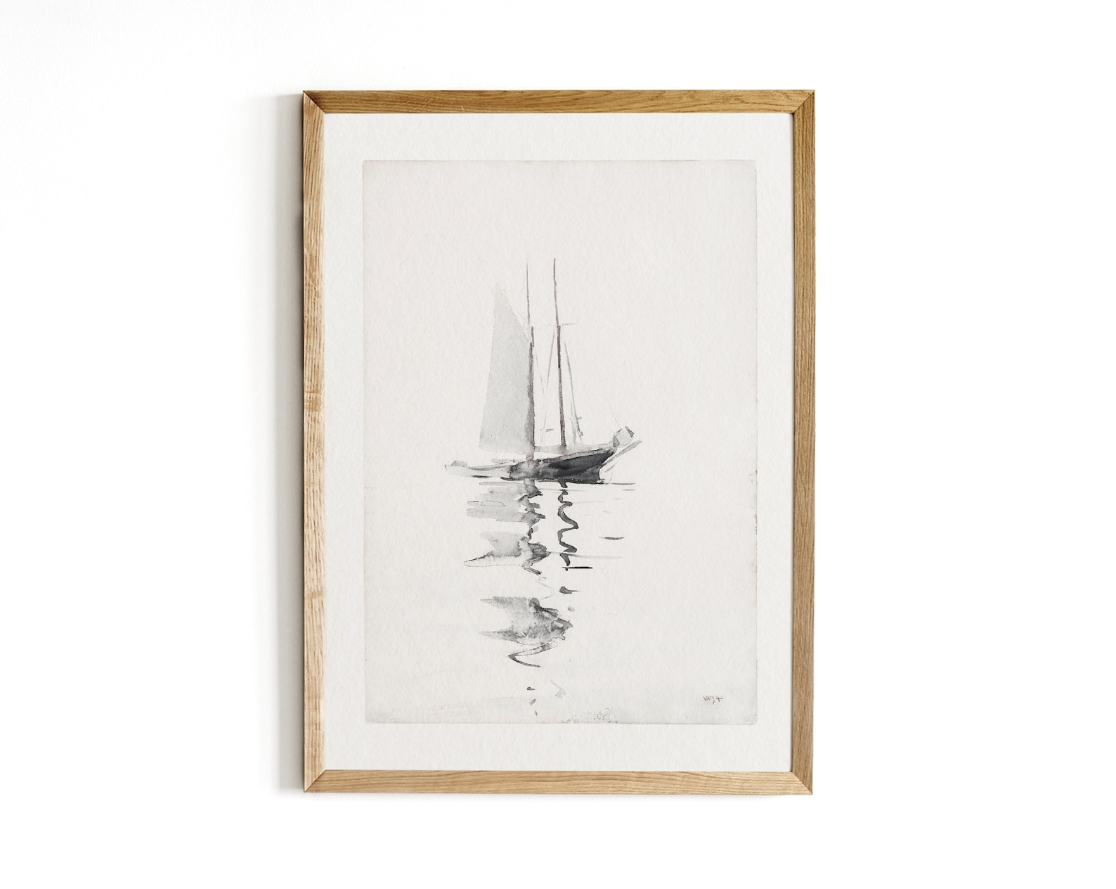 Muted Sailboat Print Vintage Nautical Painting Neutral - Etsy