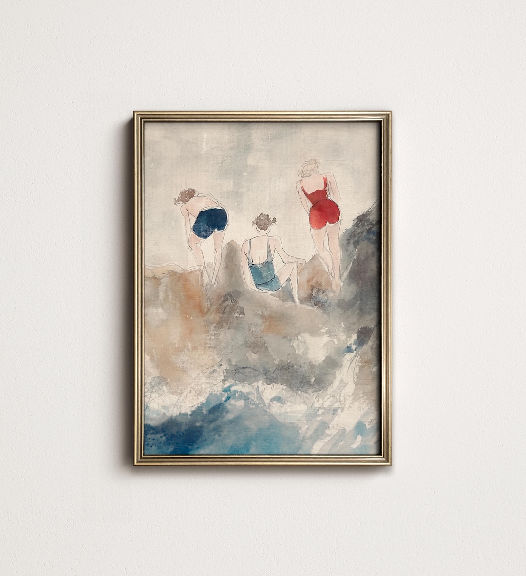 Seaside Swimmers Abstract Watercolor PRINTABLE Art, Beach House Wall ...