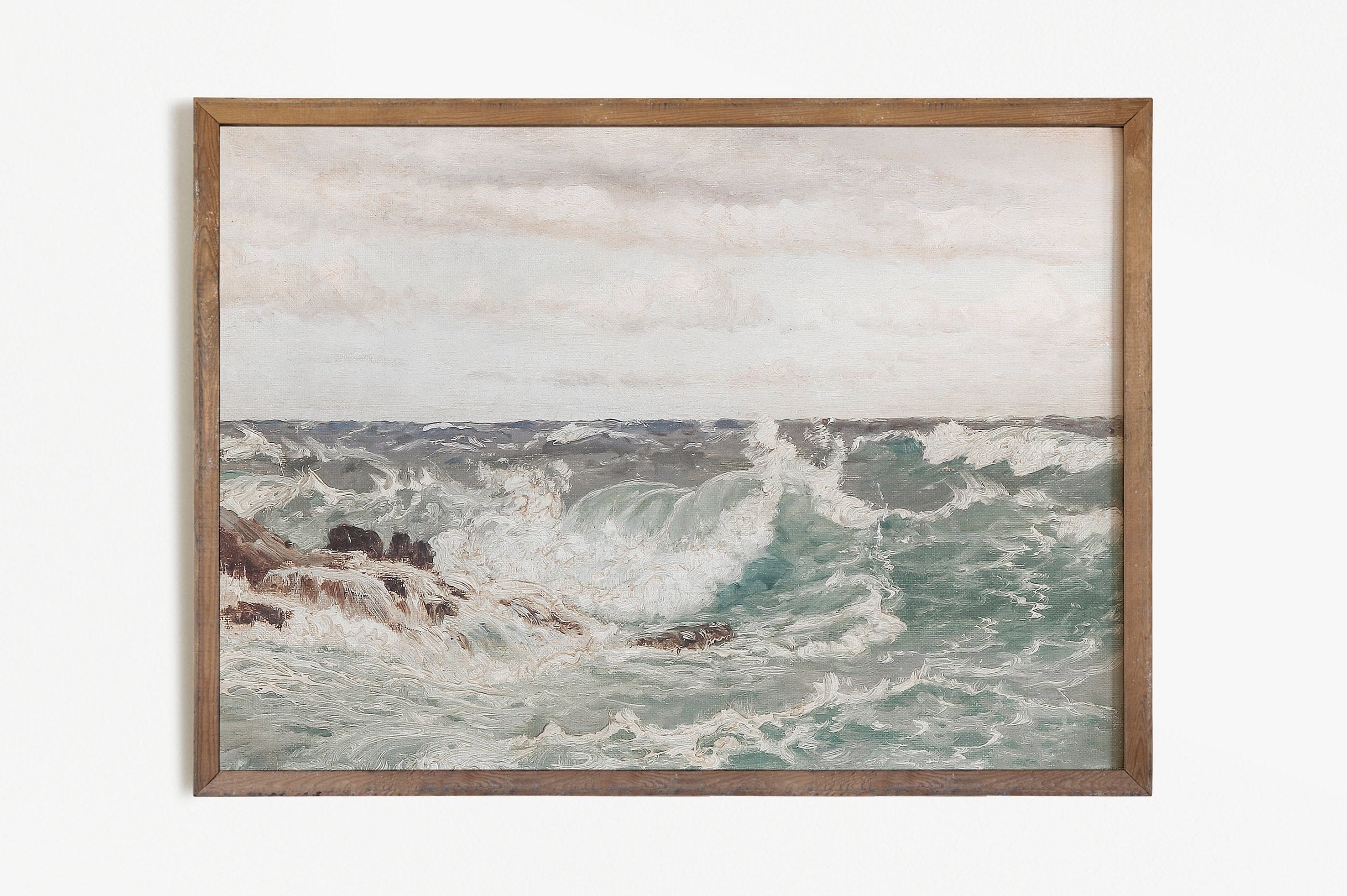 Coastal Vintage Painting Ocean Waves Art Print Digital - Etsy