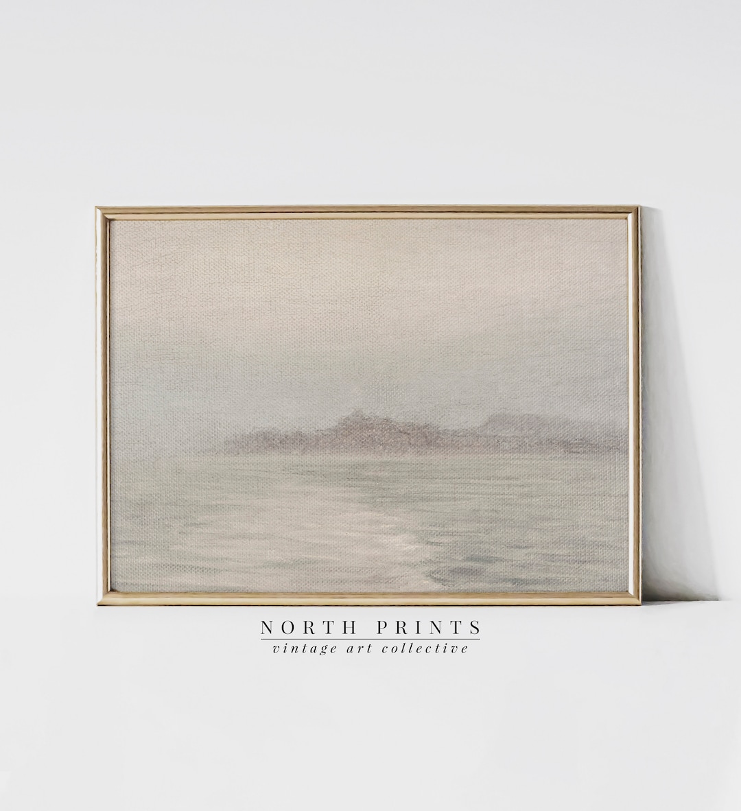 Vintage Tonal Coastal Painting | Muted Green Wall Art | Digital ...