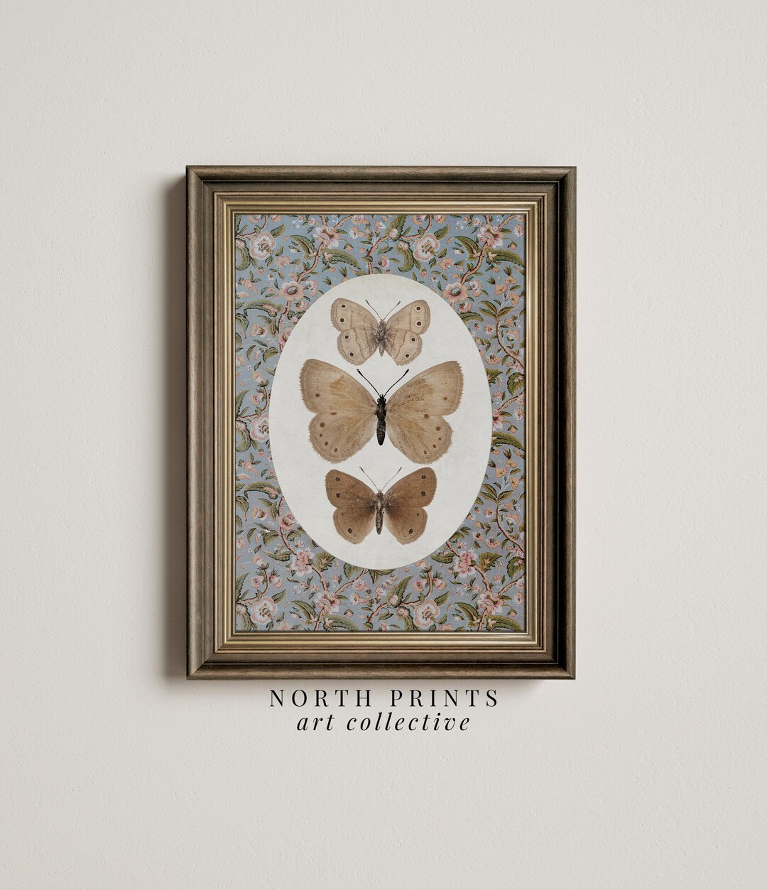 Vintage Butterfly Art Print: Soft Blue Cottagecore Decor (printable ...