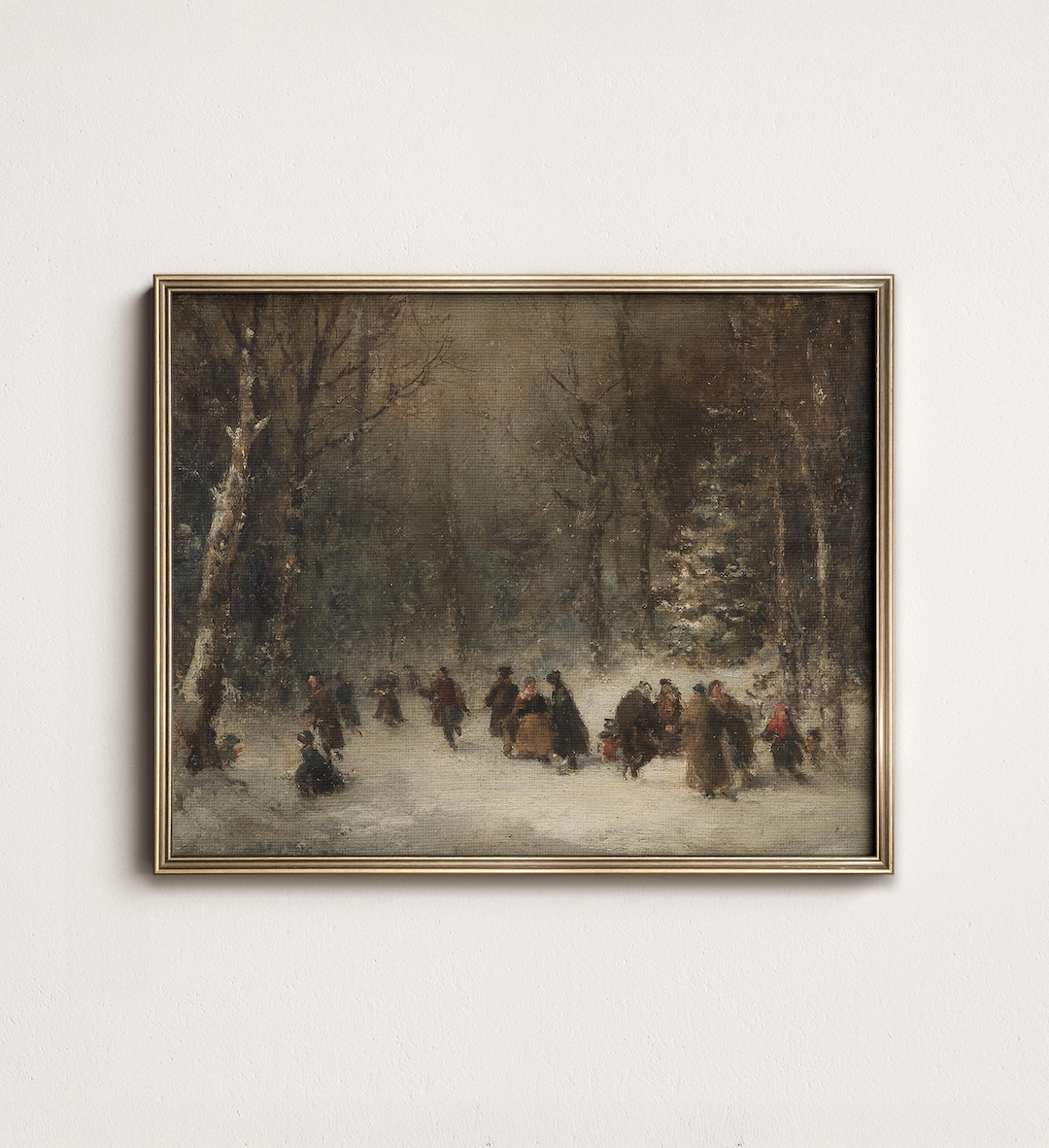 Vintage Dark Winter Scene Wall Art, Antique Snowy Landscape Holiday ...