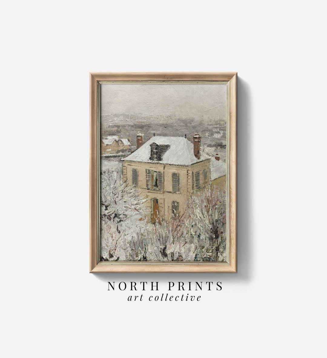 Vintage Winter Village Painting: Farmhouse Christmas Decor (digital ...