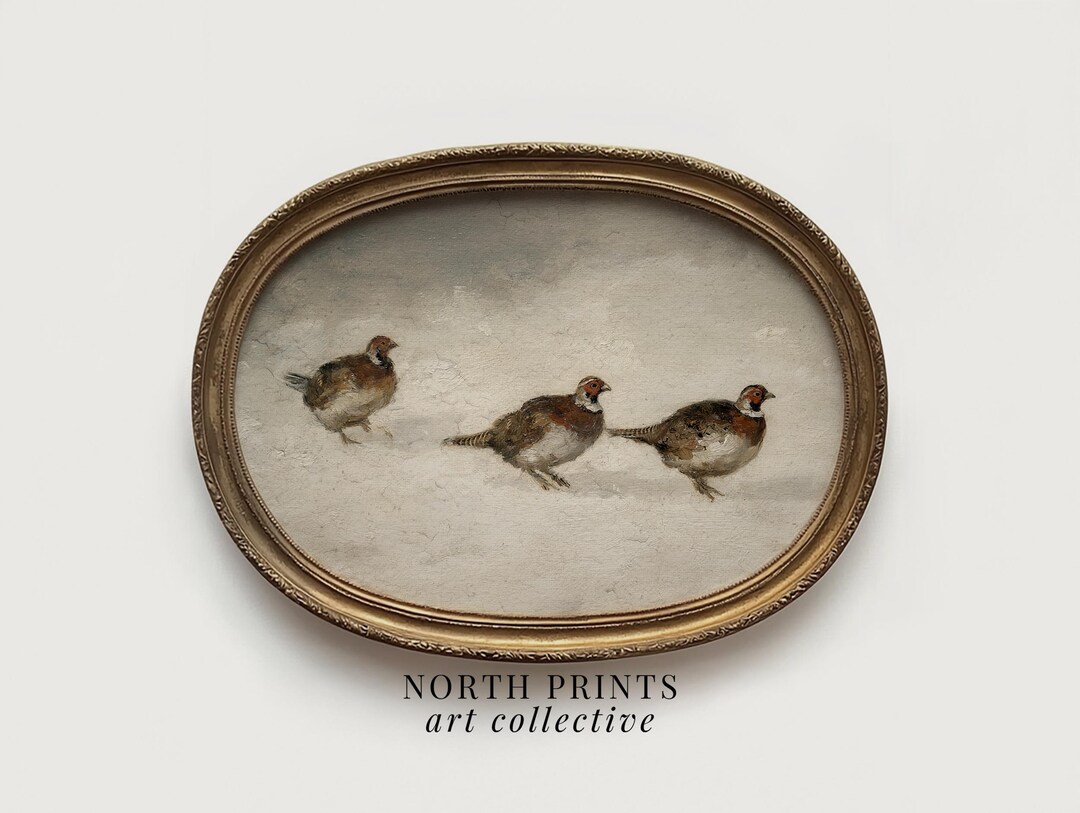 Vintage Partridge Winter Painting, Rustic Snowy Landscape Artwork ...