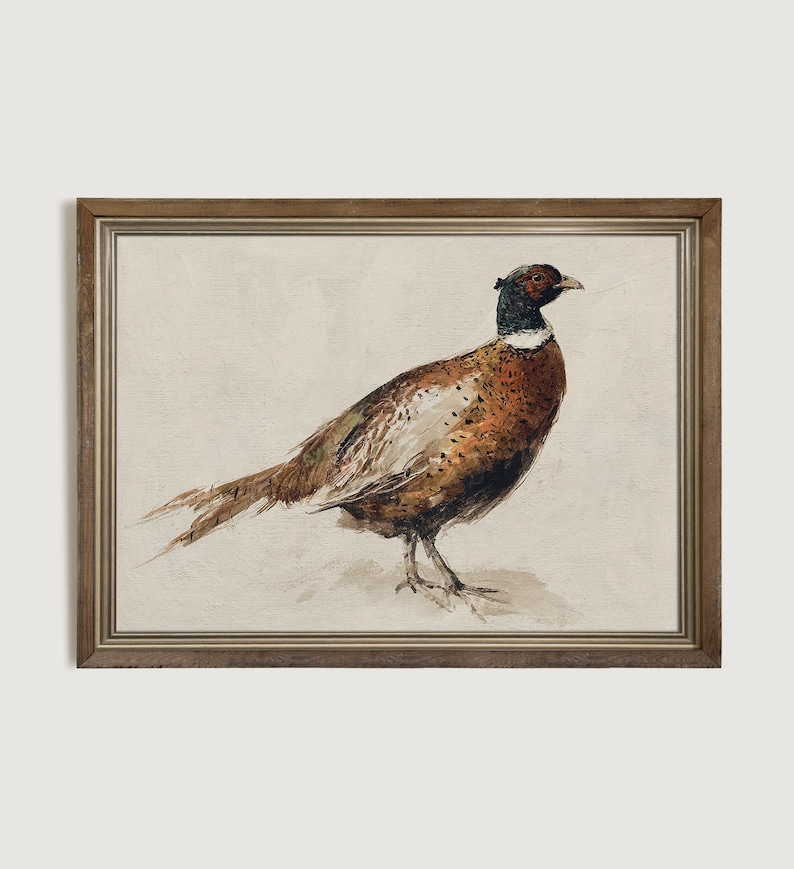 Vintage Pheasant Wall Art, Rustic Wildlife Bird Painting, Autumn ...