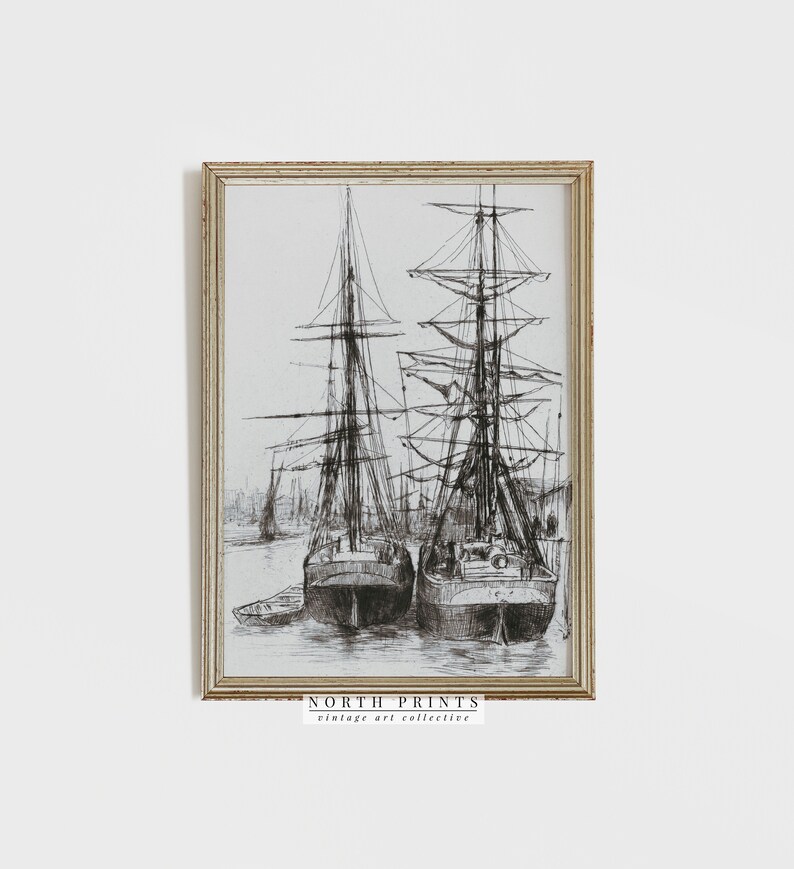 Antique Nautical Sketch Art Ship Drawing Vintage Boat Art - Etsy