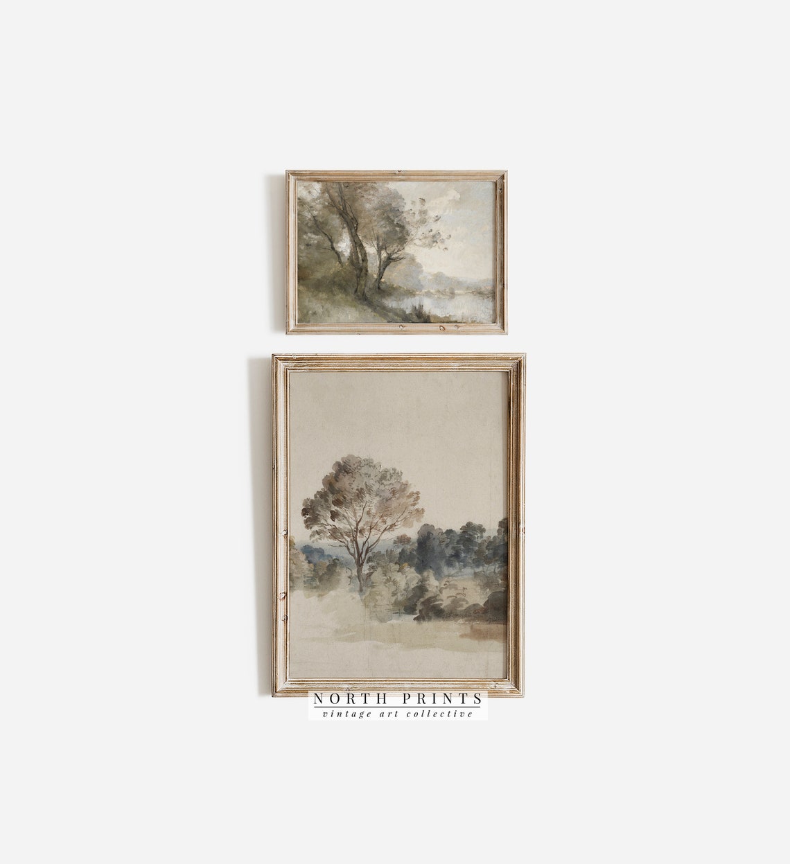 Rustic Neutral Landscape Print SET of TWO Paintings | North Prints ...