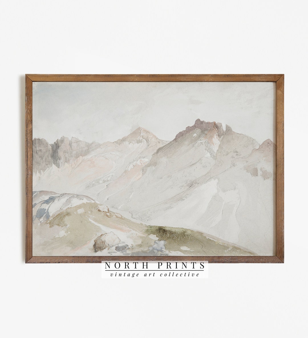 Muted Mountain Painting Antique Neutral Watercolor Rustic - Etsy Canada