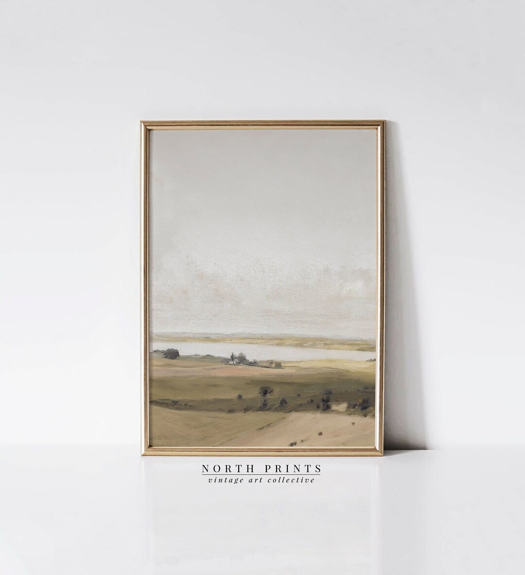 Muted Green Landscape Painting: Vintage Coastal Wall Art (printable ...