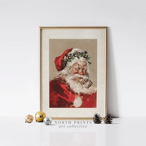 Retro Christmas Santa Wall Art PRINTABLE, Traditional Vintage Winter ...
