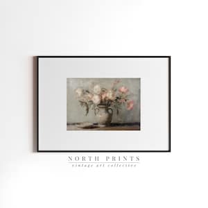 Vintage Muted Still Life Painting | Pink and White Flowers Botanical ...
