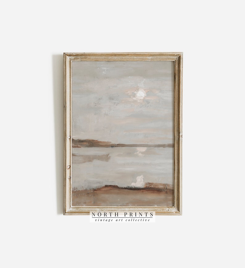 Muted Beach Scene Oil Painting: Warm Tone Coastal Art (digital Download ...