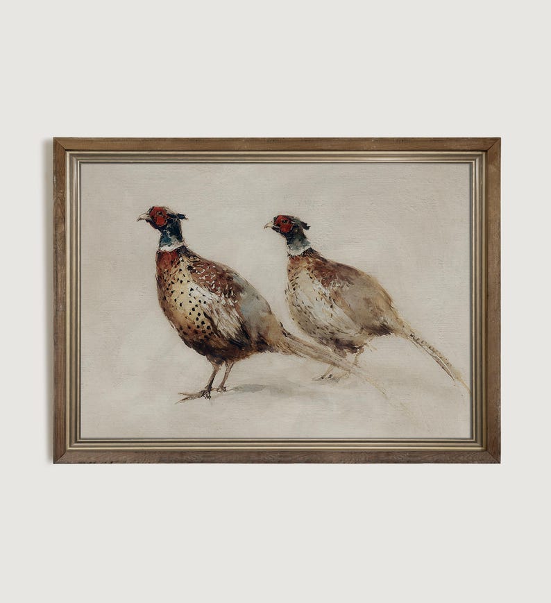 Rustic Wildlife Pheasant Wall Art, Vintage Game Bird Painting, Autumn ...