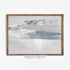Vintage Blue Tonal Coastal Painting | Antique Ocean Wall Art | Digital ...
