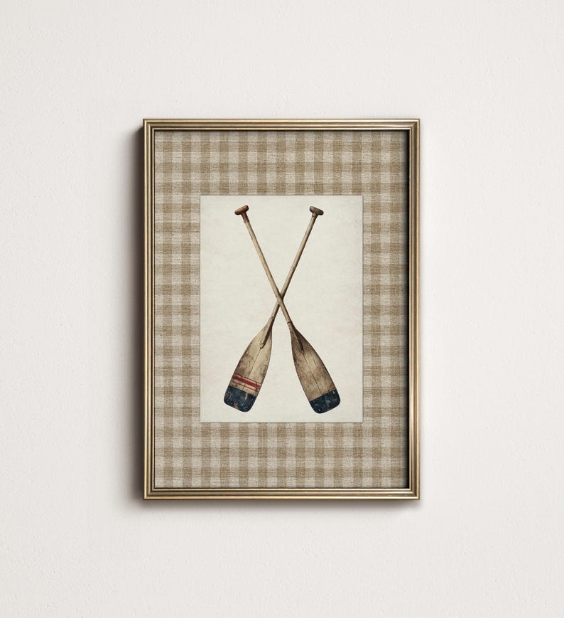 Preppy Rowing Oars Print: Coastal Lake House Wall Art Decor, Digital ...