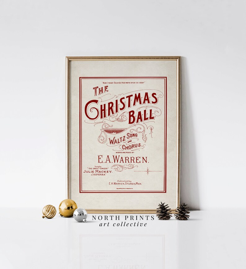 Retro Christmas Ball Art Printable: Neutral Red Holiday Poster ...