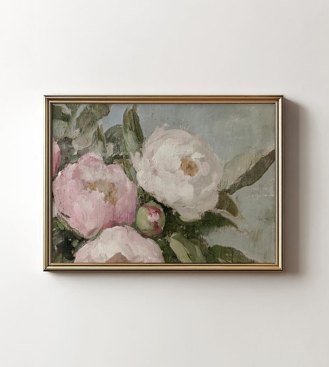 Pastel Flower Bouquet Poster, Cottage Aesthetic Wall Art, Moody ...