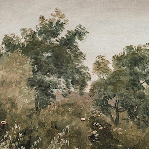 Vintage Cottage Landscape Painting: French Countryside Wall Art ...