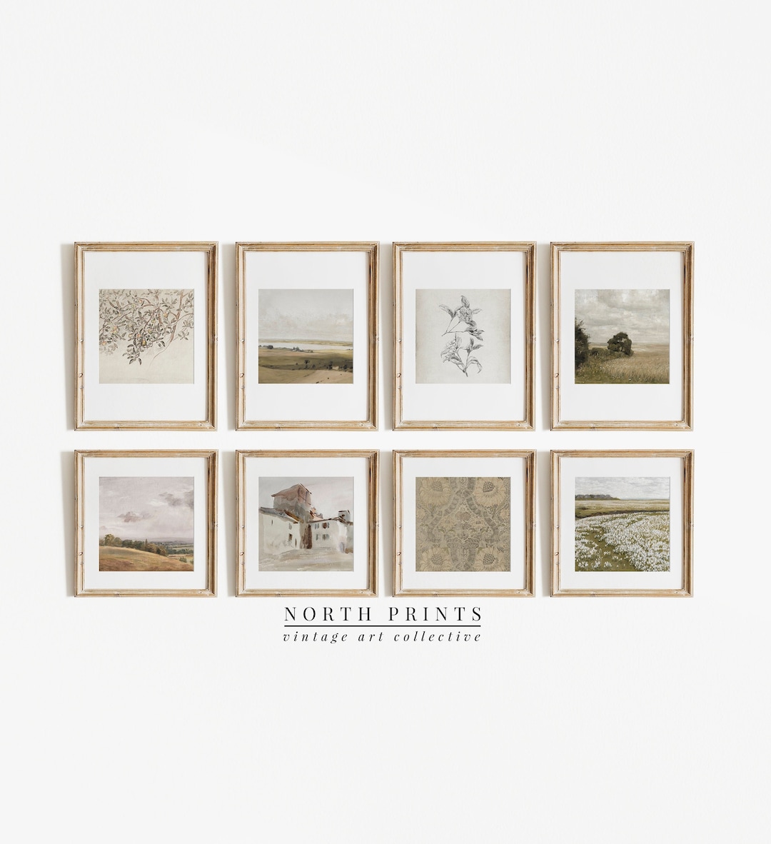 Vintage Gallery Wall Square Print SET | Neutral Green Modern Farmhouse ...
