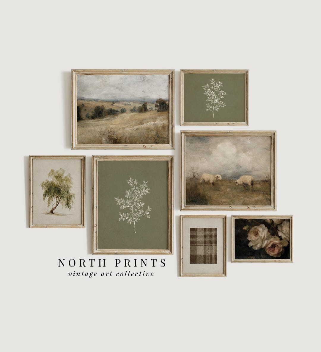 Curated Rustic Gallery Wall Art Collection, Antique Landscapes ...