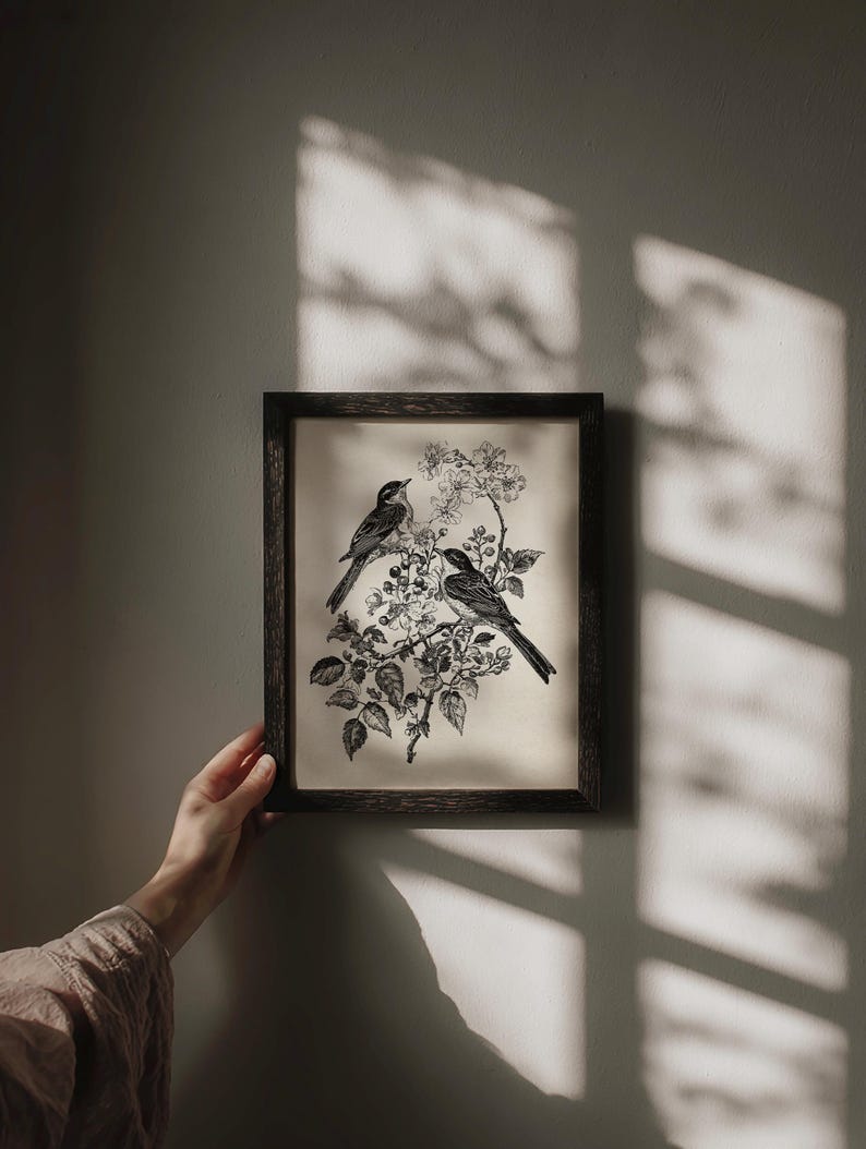 Victorian Bird Illustration Print, Neutral Botanical Wall Decor ...