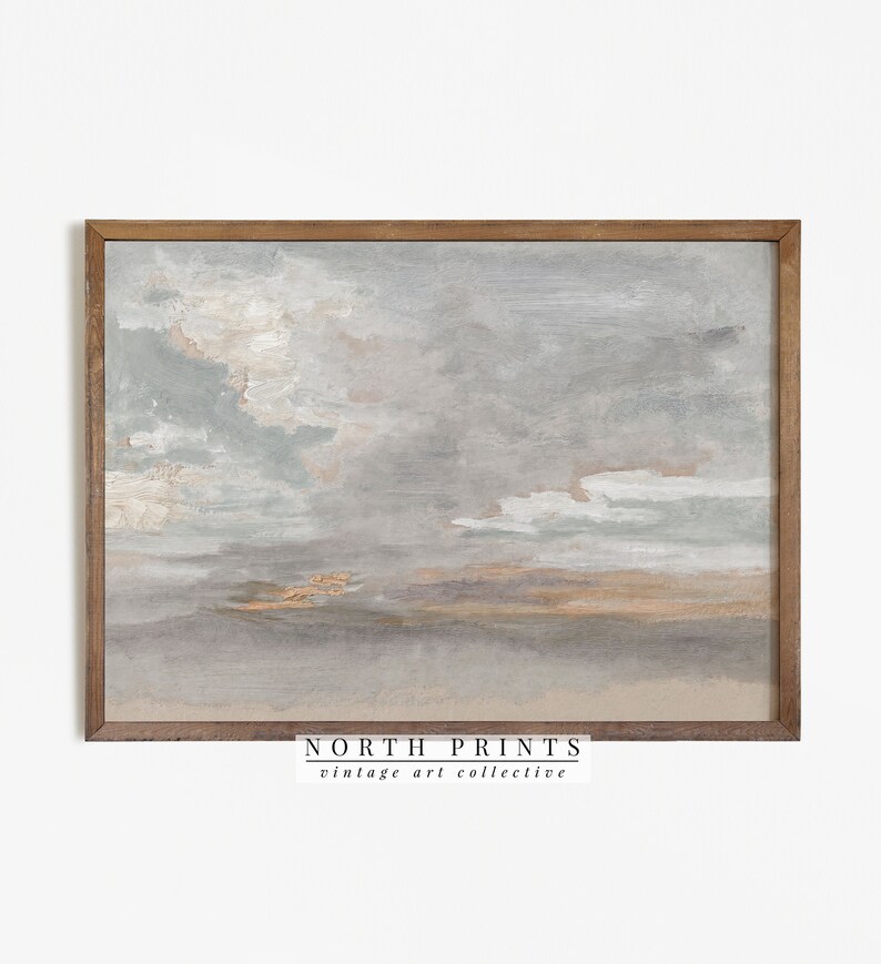 Vintage Neutral Cloud Painting Landscape Print Modern - Etsy