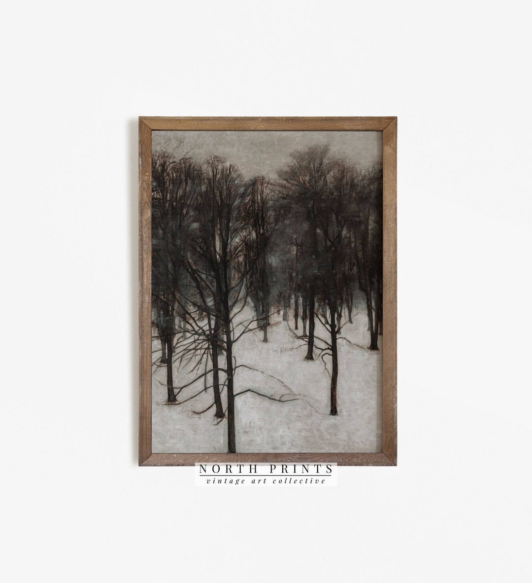 Vintage Moody Winter Forest Painting, Dark Neutral Rustic PRINTABLE Art ...