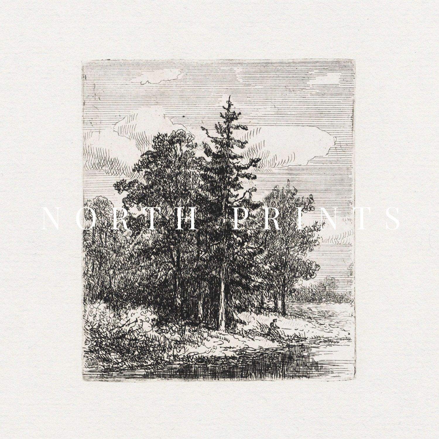 Simple Vintage Neutral Etching Print SET Landscape Sketch - Etsy