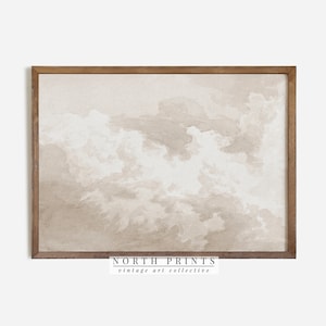 Clouds Soft Neutral Tone Painting | Vintage Modern Large Wall Art ...