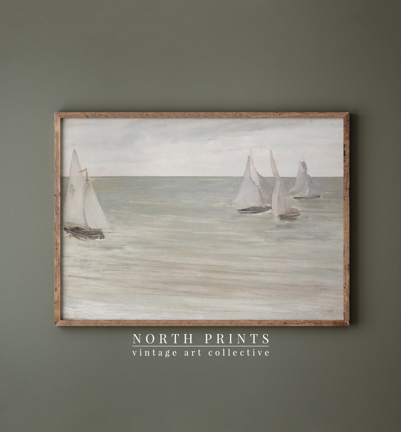 Vintage Nautical Painting Muted Seascape Print Neutral - Etsy