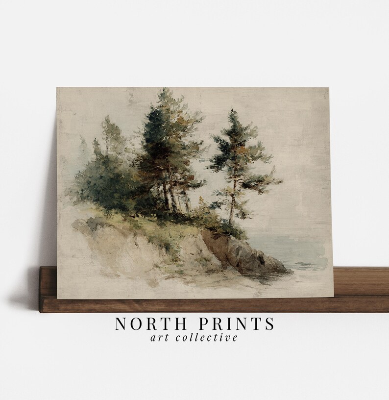 Rustic Coastal Wall Art, Pine Tree Beach Scene, Beach House Decor ...