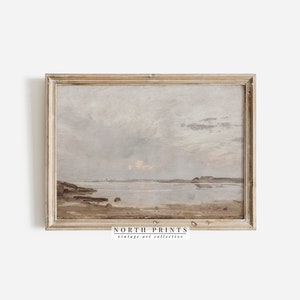 Vintage Muted Beach Landscape Art Painting PRINTABLE | Above Bed Wall ...