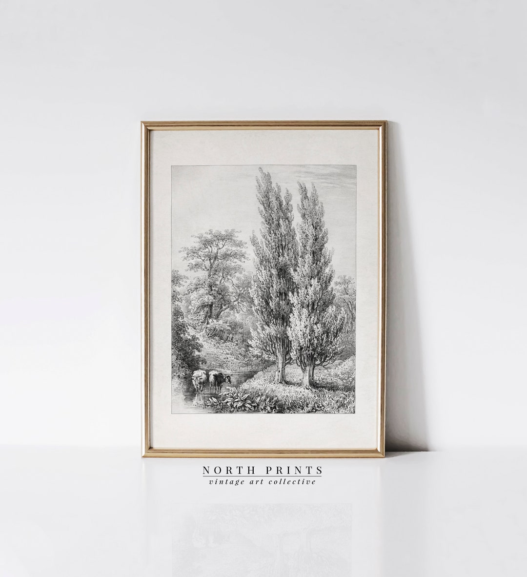 Rustic Country Landscape Drawing | Vintage Sketch Wall Art | North ...