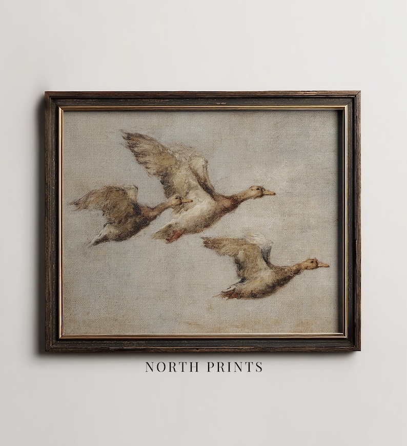 Antique Duck Painting, Neutral Rustic Country Farmhouse Wall Art ...