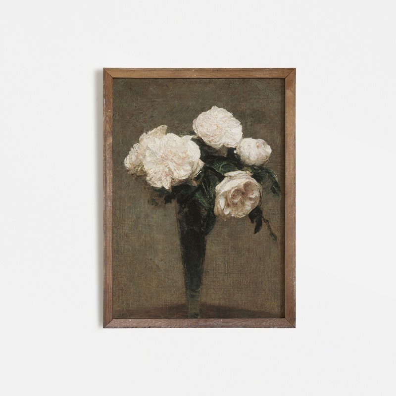 Moody White Rose Painting - Etsy