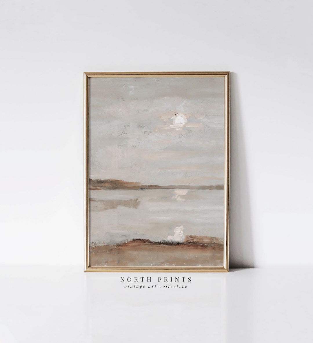 Muted Beach Scene Oil Painting: Warm Tone Coastal Art (digital Download ...