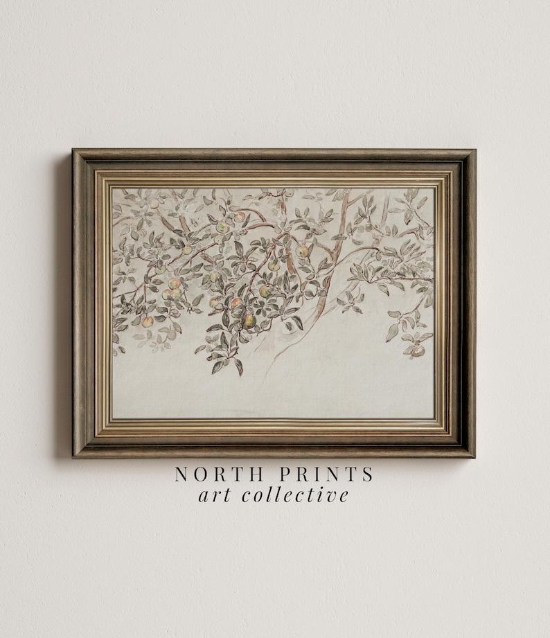 Vintage Apple Tree Sketch Art Print: Neutral Farmhouse Decor, Rustic ...