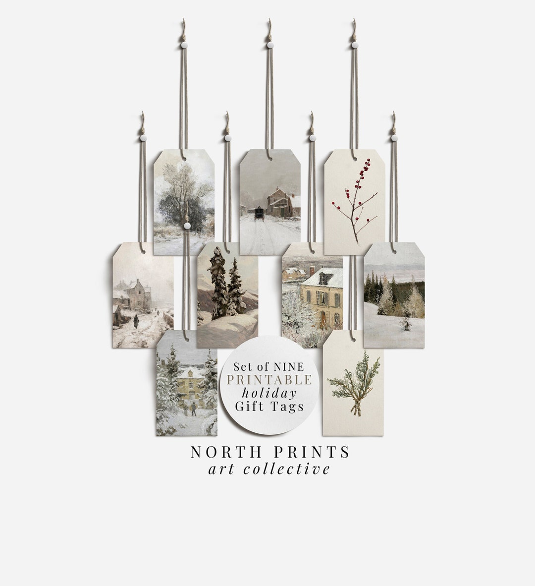 Printable Holiday Gift Tags Set of NINE | Farmhouse Aesthetic Christmas ...