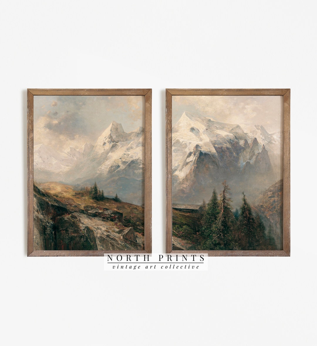 Rustic Mountain Landscape Print Set: Antique Split Panel Art (digital ...