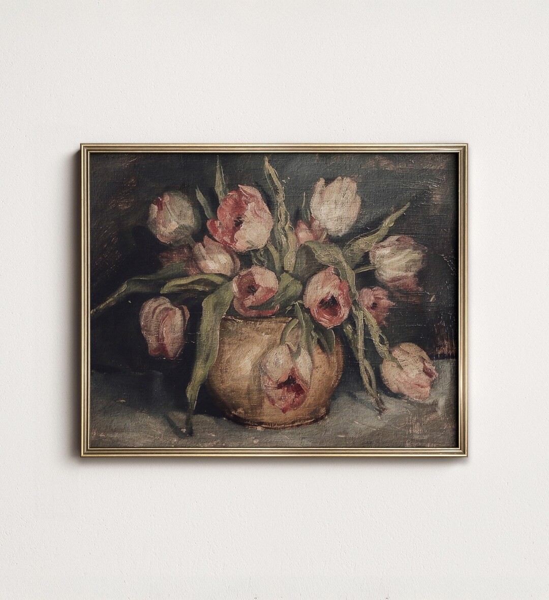 Tulip Still Life Painting: Rustic Farmhouse Botanical Art (printable ...