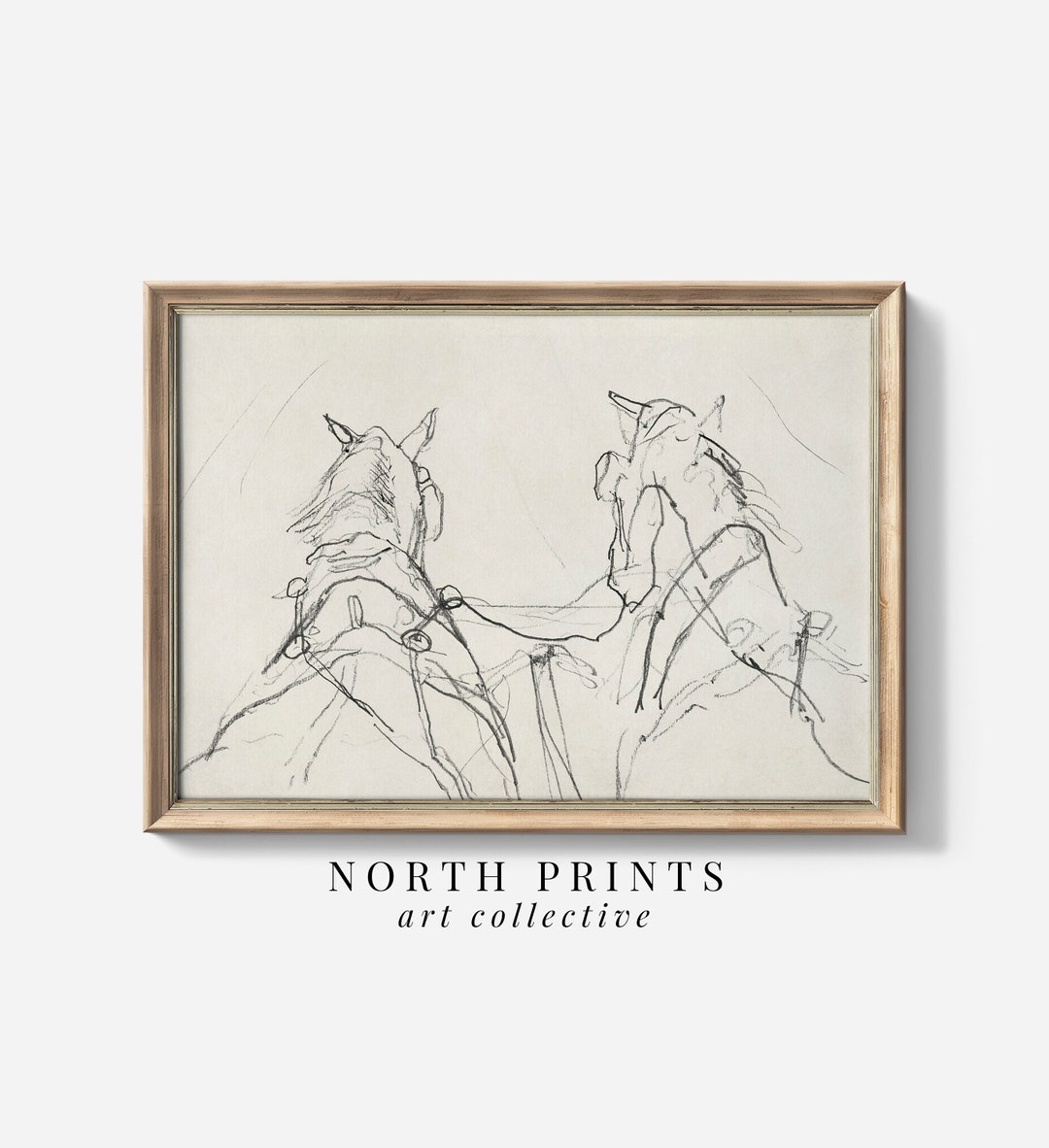 Modern Vintage Horse Sketch Art PRINTABLE, Minimalist Neutral Drawing ...