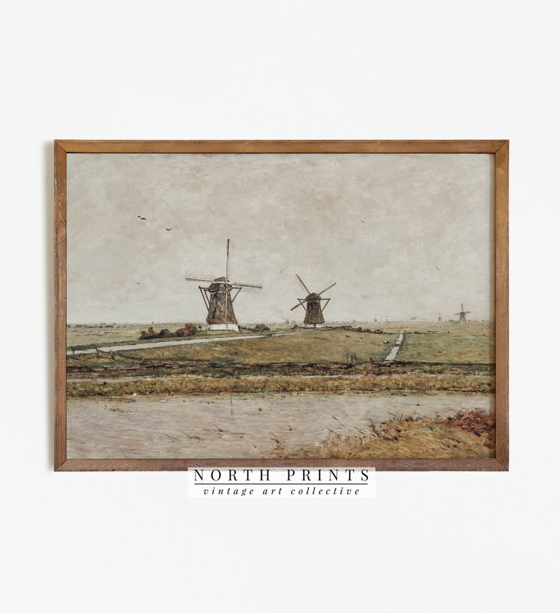 Dutch Windmill Landscape Print Vintage Holland Countryside - Etsy