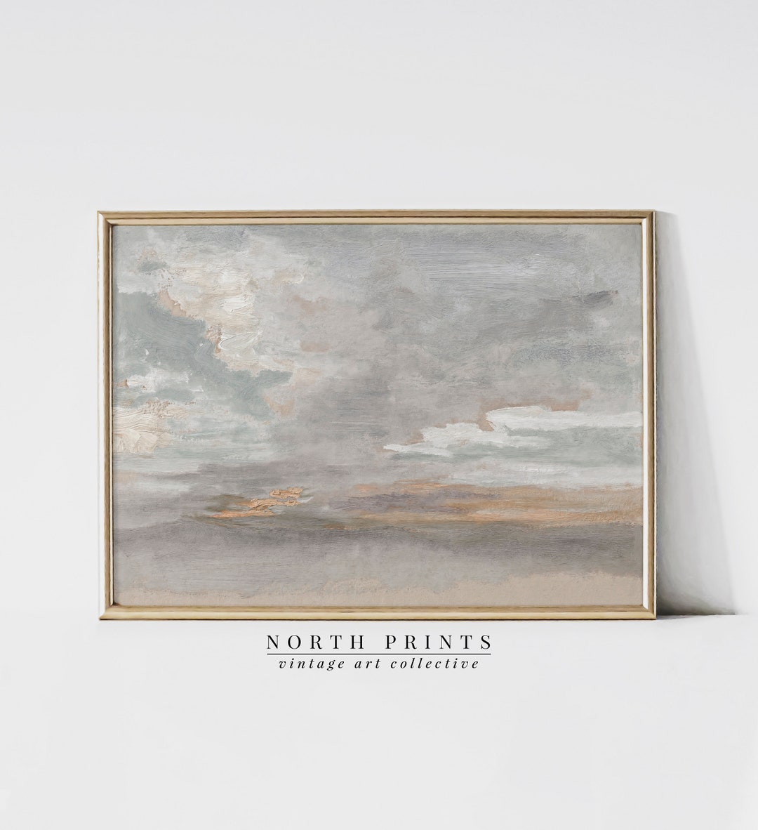 Vintage Neutral Cloud Painting | Landscape Print | Modern Farmhouse ...