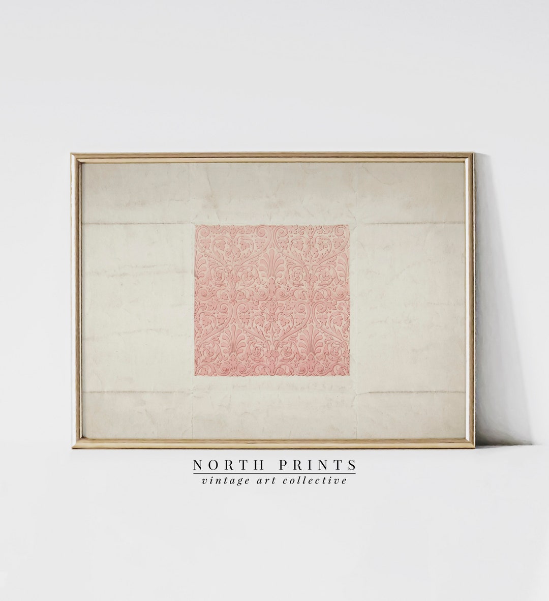 Antique Pink Textile Pattern Art Print Vintage Bedroom Wall Decor ...
